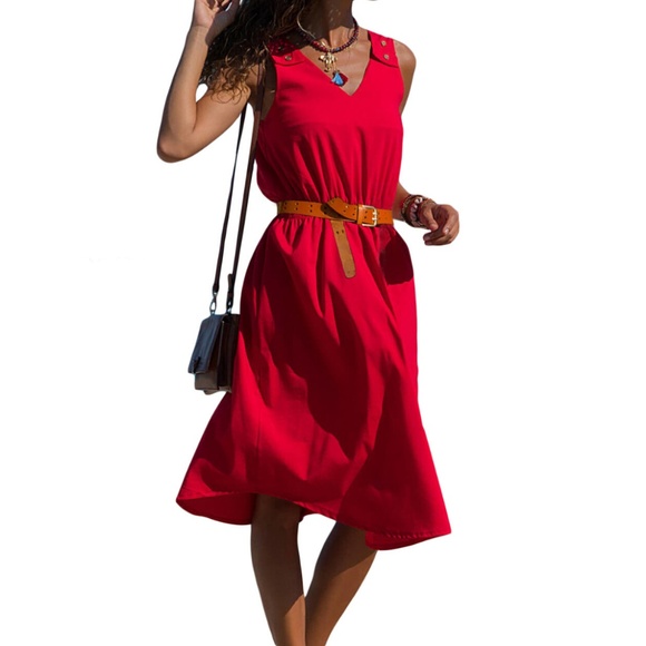 Twill Trade | Dresses | Red Vneck Aline Sun Dress | Poshmark